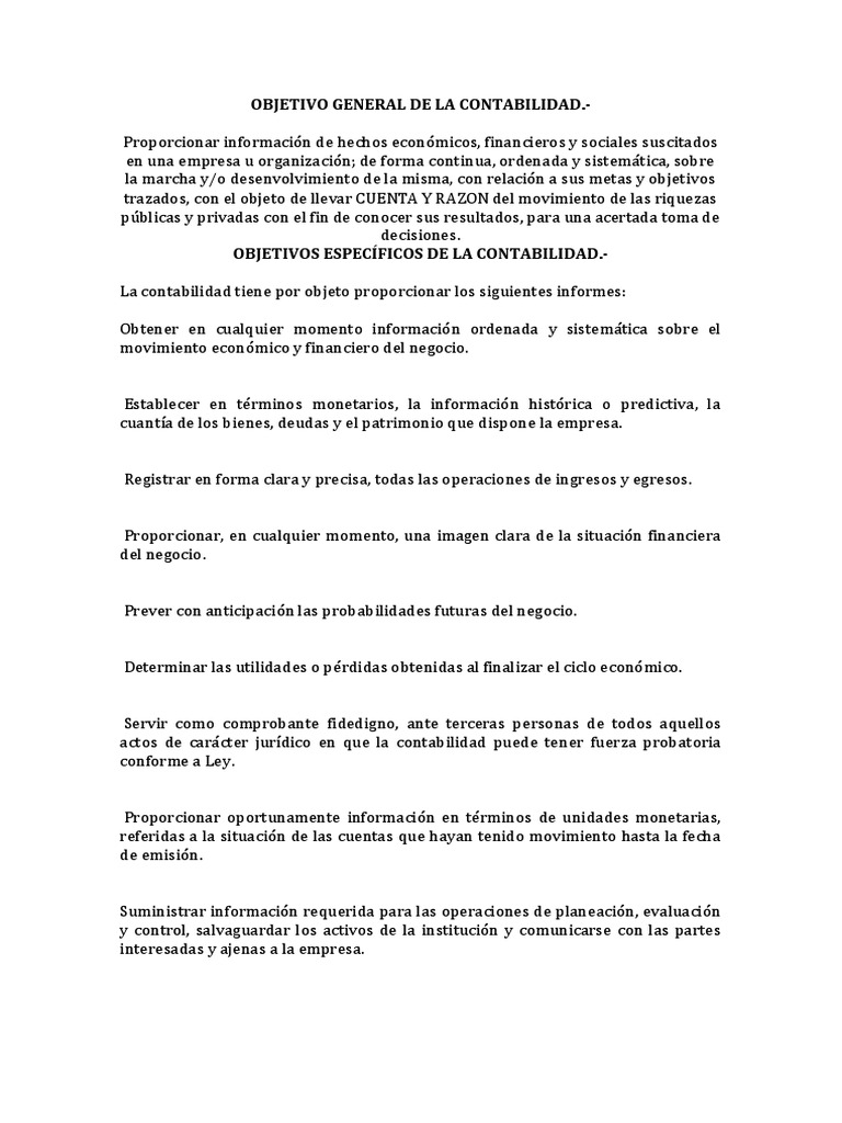 Objetivo General de La Contabilidad | PDF | Contabilidad | Planificación