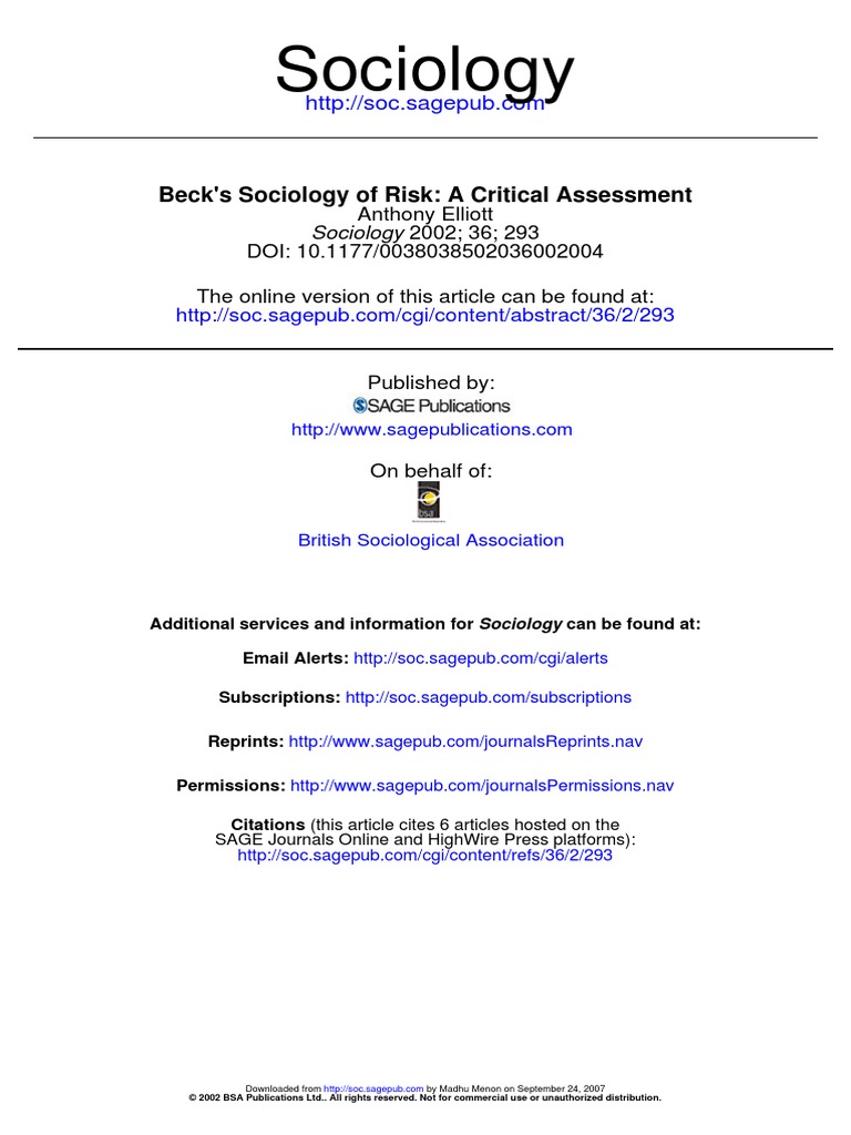 Beck's Sociology of Risk | PDF | Risk | Sociology