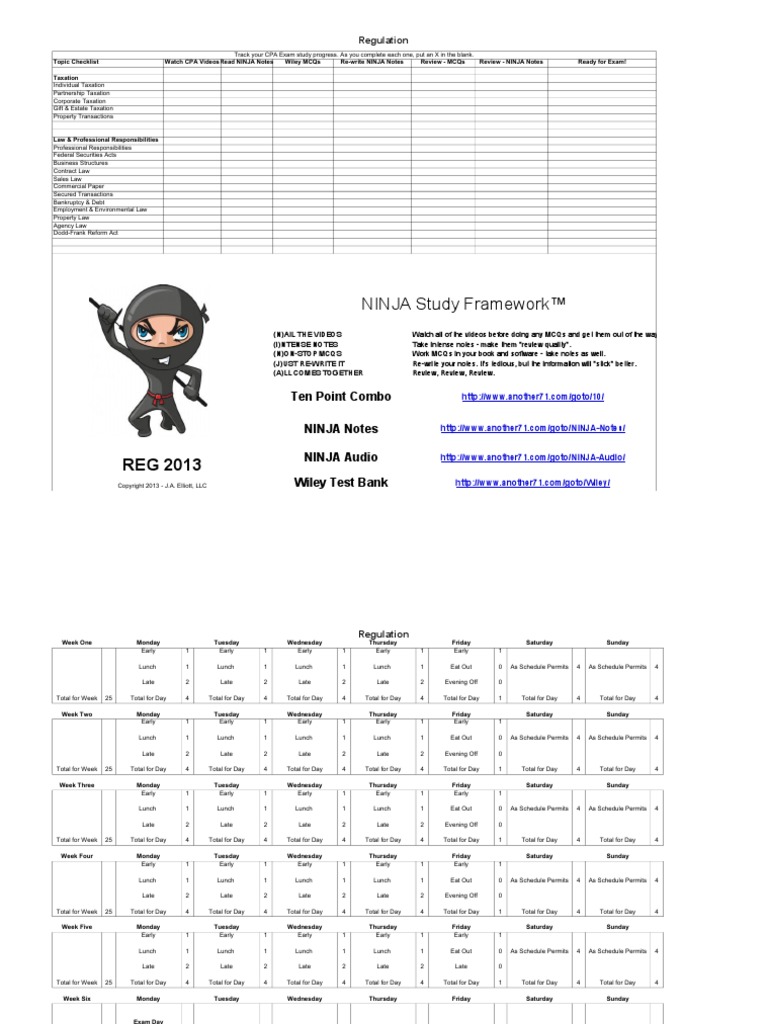 REG NINJA Study Planner | PDF