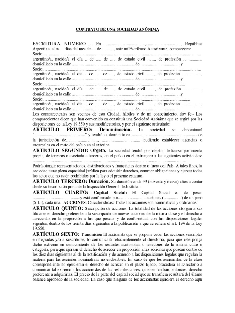 1783971610.modelo de Contrato de Una Sociedad Anónima | PDF | Dividendo | Sociedad de ...