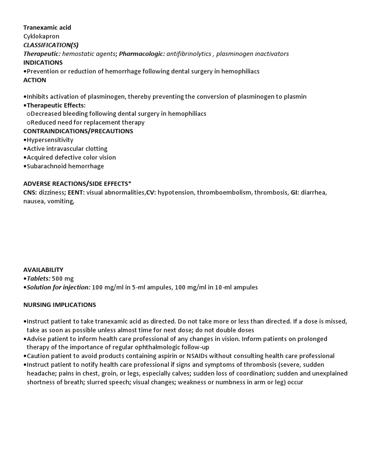 Tranexamic Acid Drug Study | Download Free PDF | Adverse Effect ...