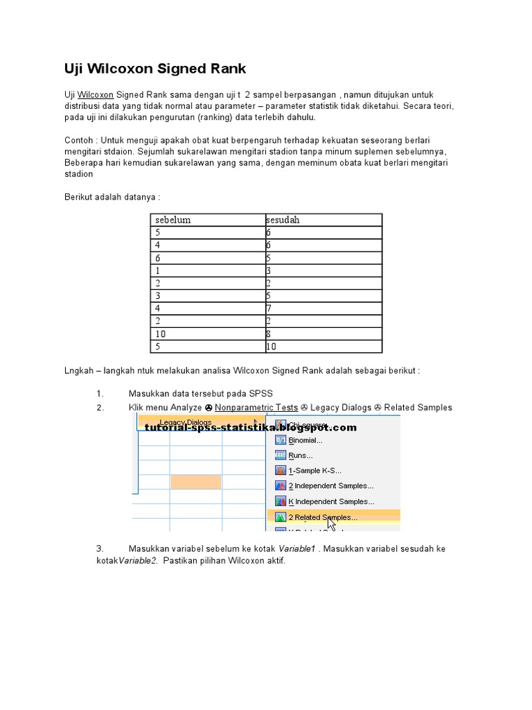 Panduan Uji Wilcoxon Signed Rank Test | PDF