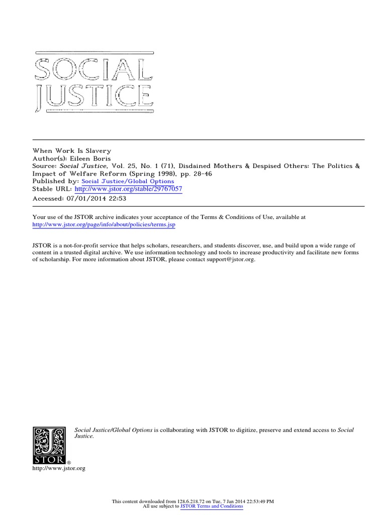 When Work Is Slavery - Eileen Boris | PDF | Trade Union | Employment