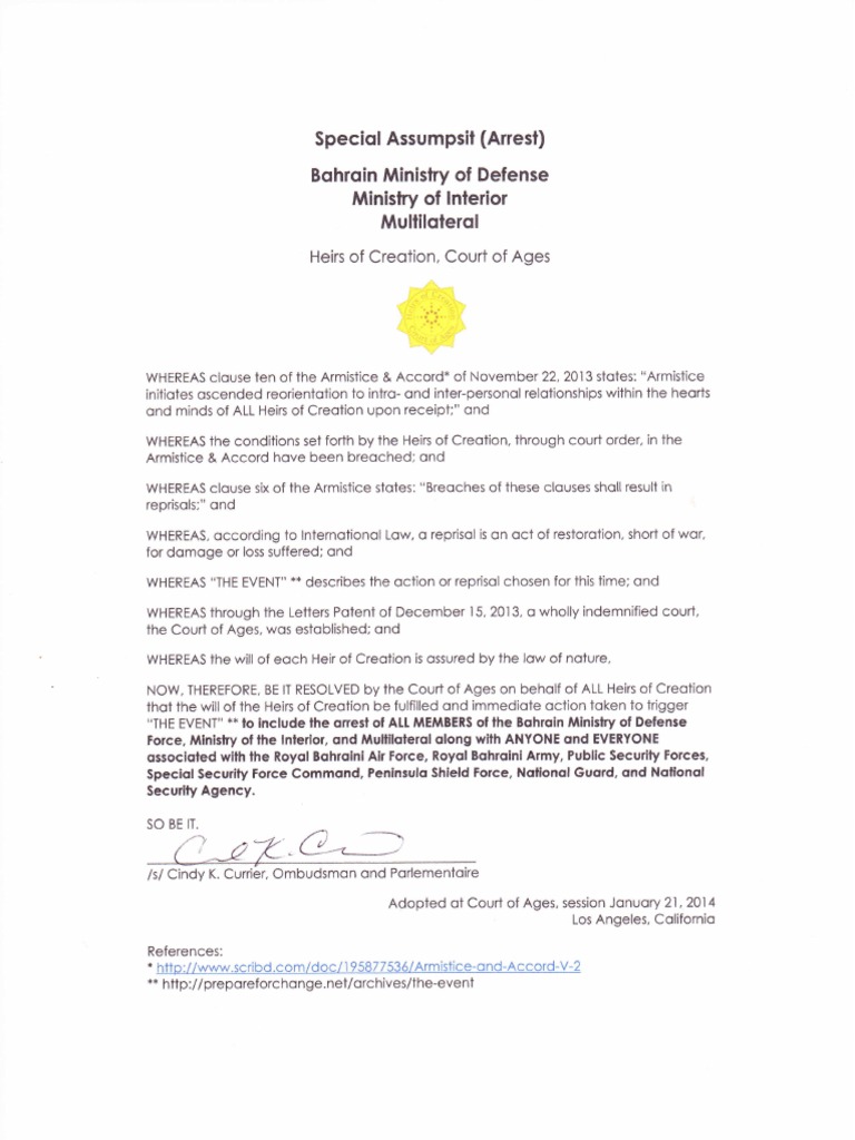 Assumpsit Resolution for Bahrain Defense | PDF