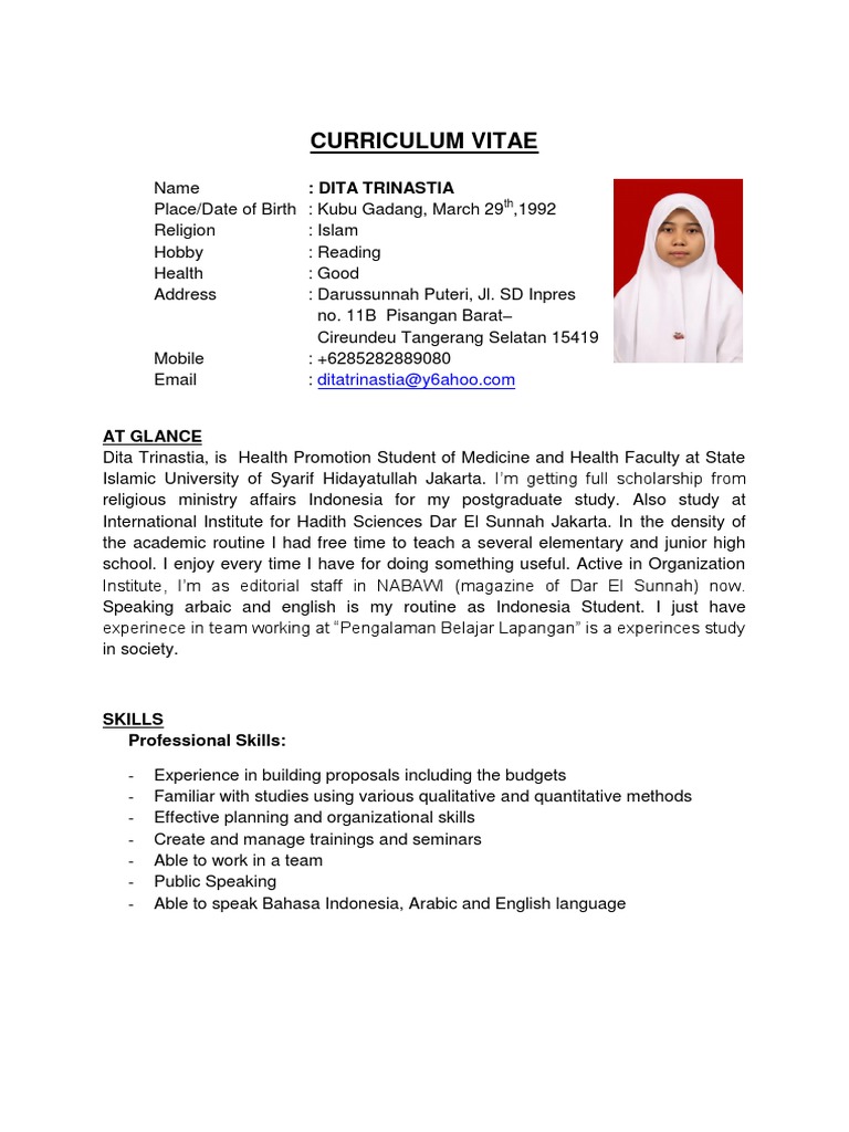 Dita Trinastia CV Kurikulum Vitae Riwatat Hidup | Indonesia | Religious ...