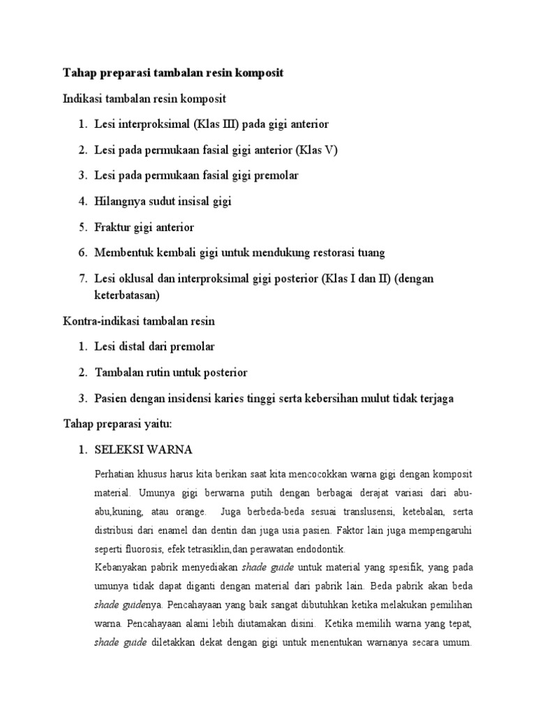 Tahap Preparasi Tambalan Resin Komposit | PDF | Teknologi & Rekayasa