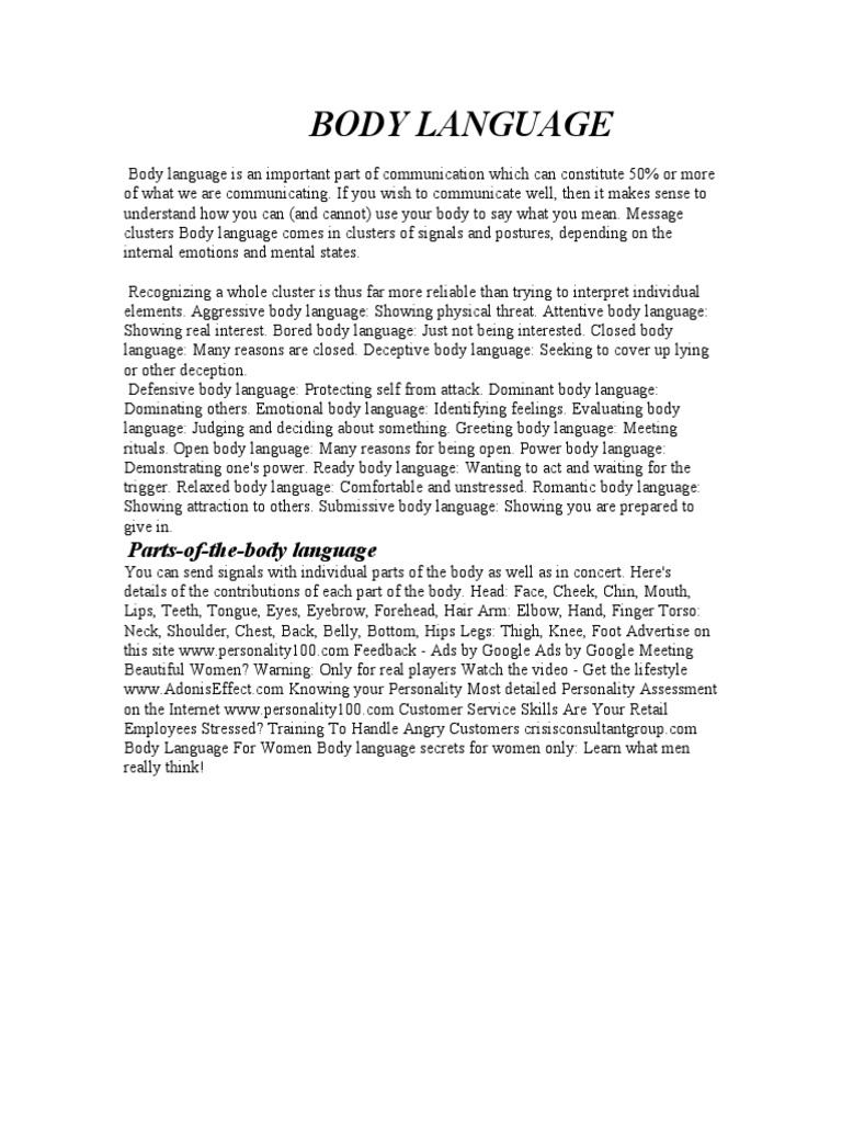 Body Language | PDF | Body Language | Psychological Concepts