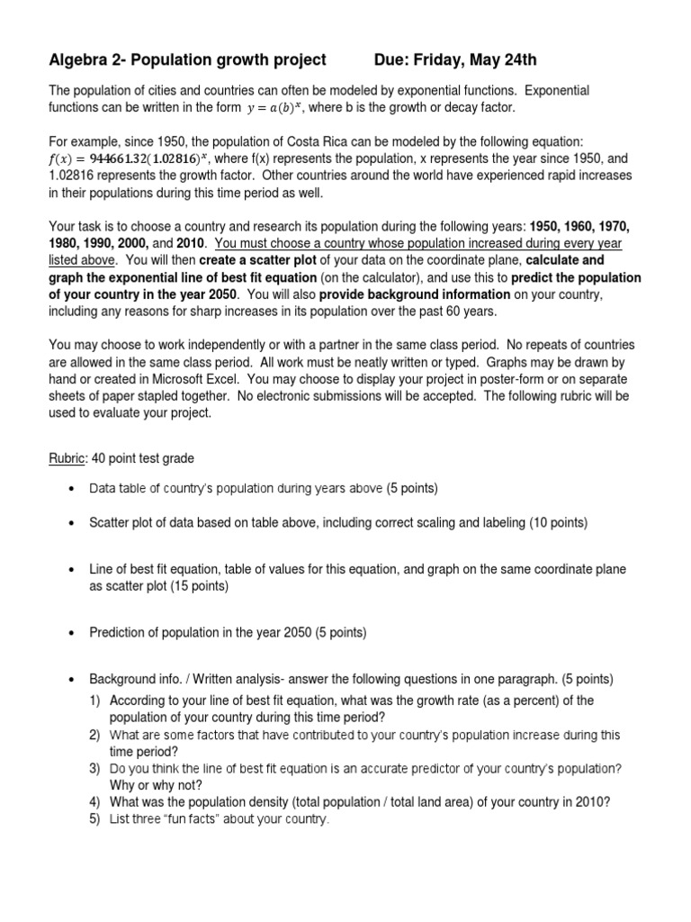 Exponential Population Growth Project | PDF | Exponential Function ...