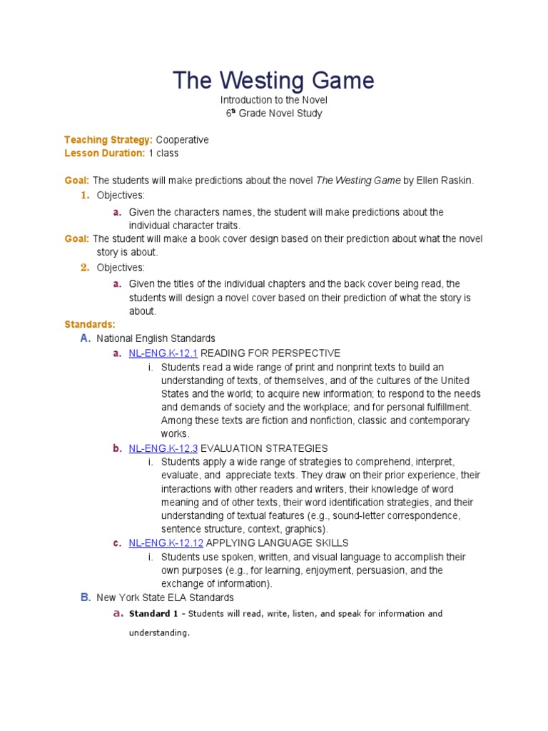 The Westing Game - Introduction Activity | PDF | Novels | Cognition