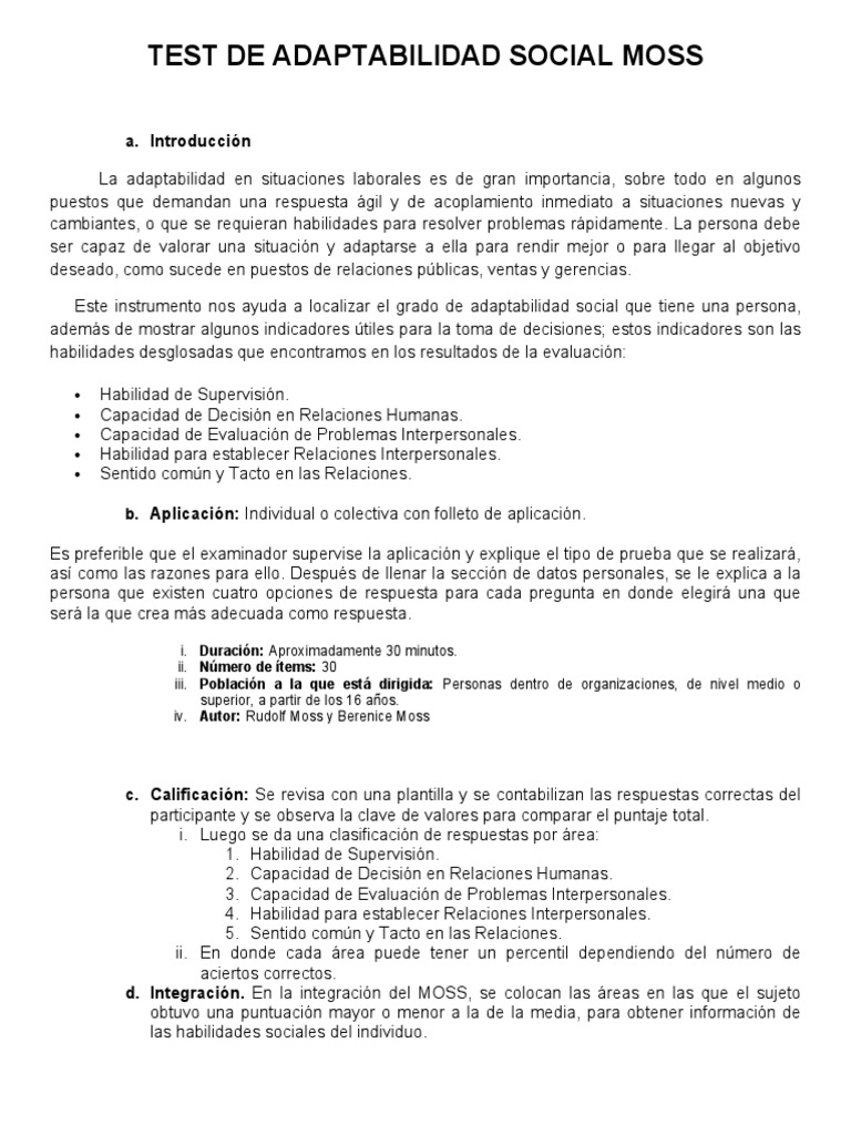 Test de Adaptabilidad Social de Moss