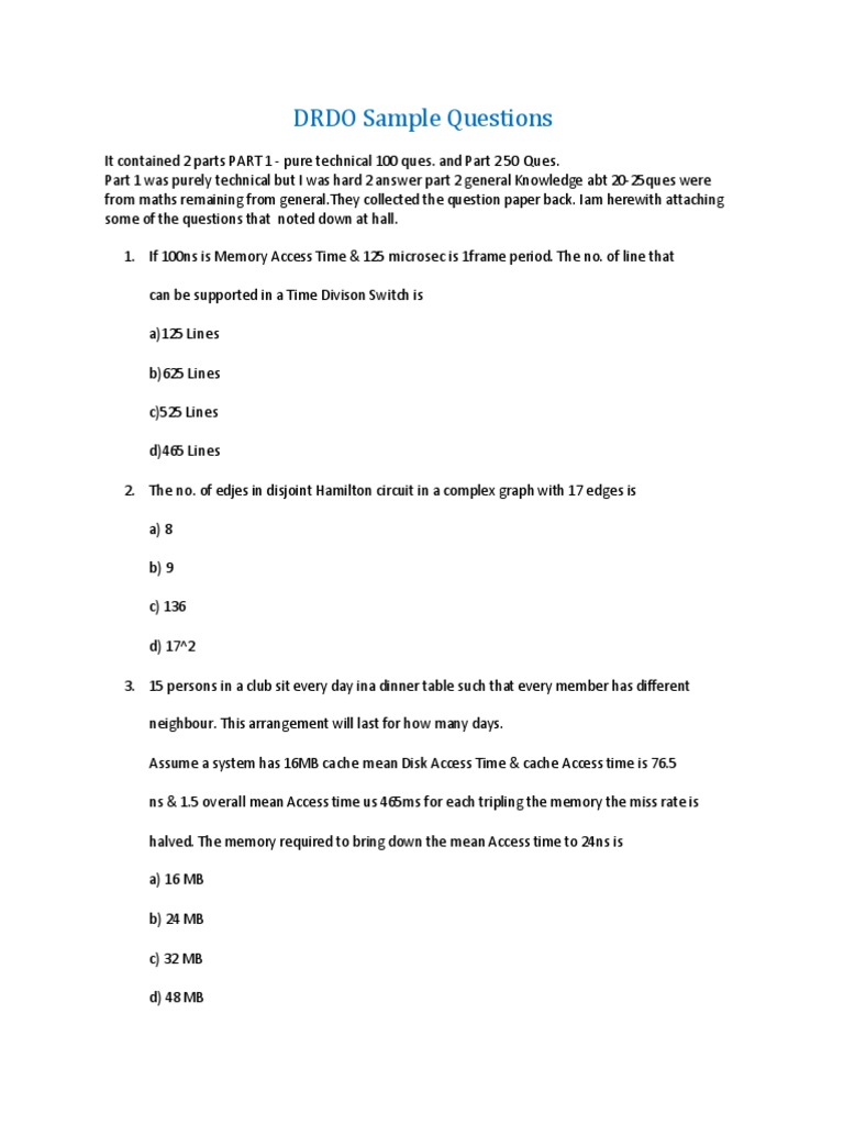 DRDO Sample Questions | PDF