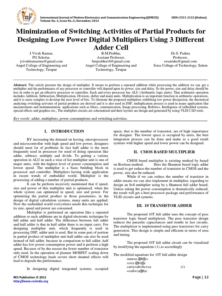 J.vivek Kumar Ijmece131103 | PDF | Cmos | Central Processing Unit