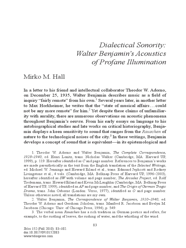 Dialectical Sonority: Walter Benjamin’s Acoustics of Profane ...