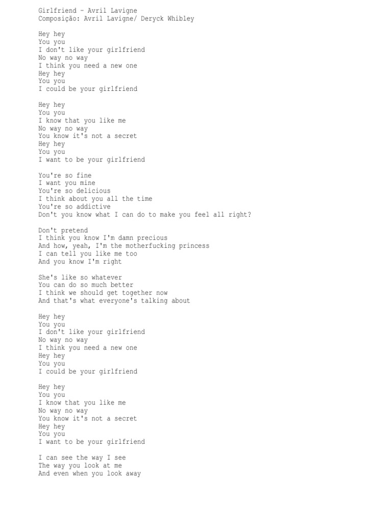 Girlfriend - Avril Lavigne | PDF | Rock Songs | Song Recordings Produced