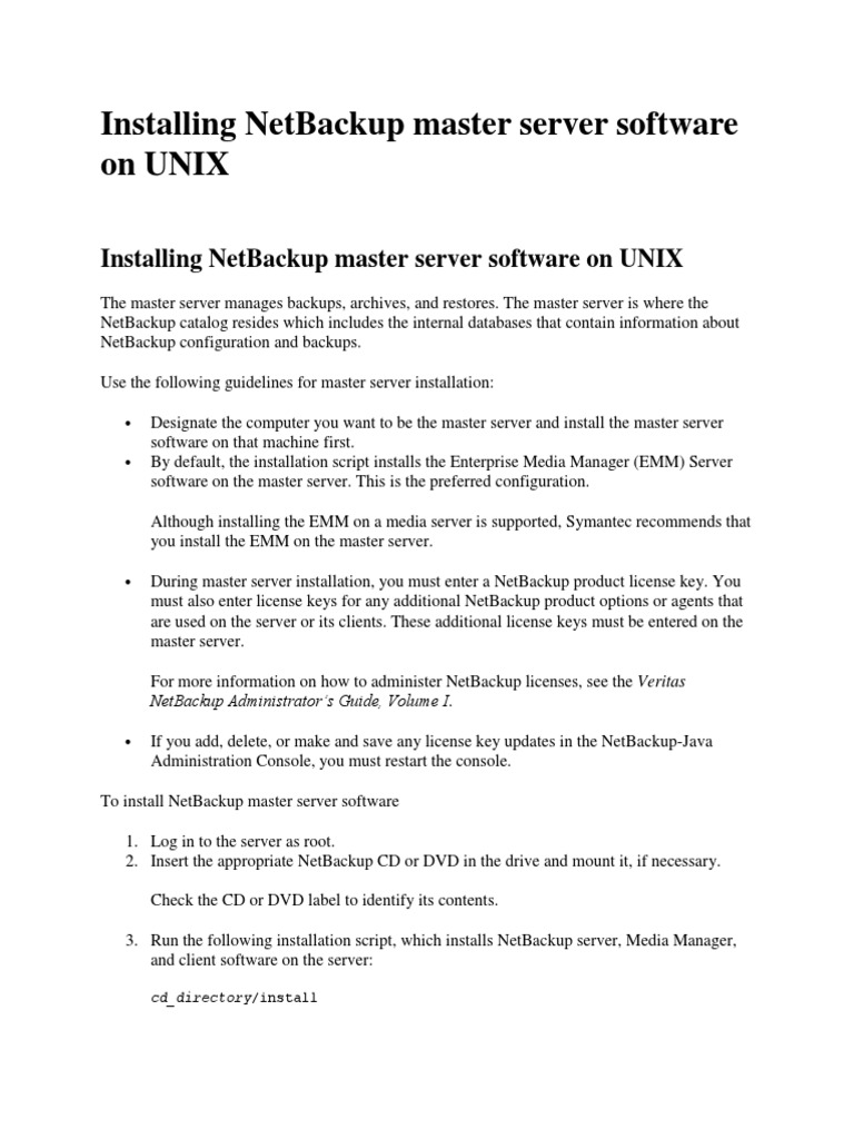 Installing Netbackup Master Server Software On Unix Pdf Command