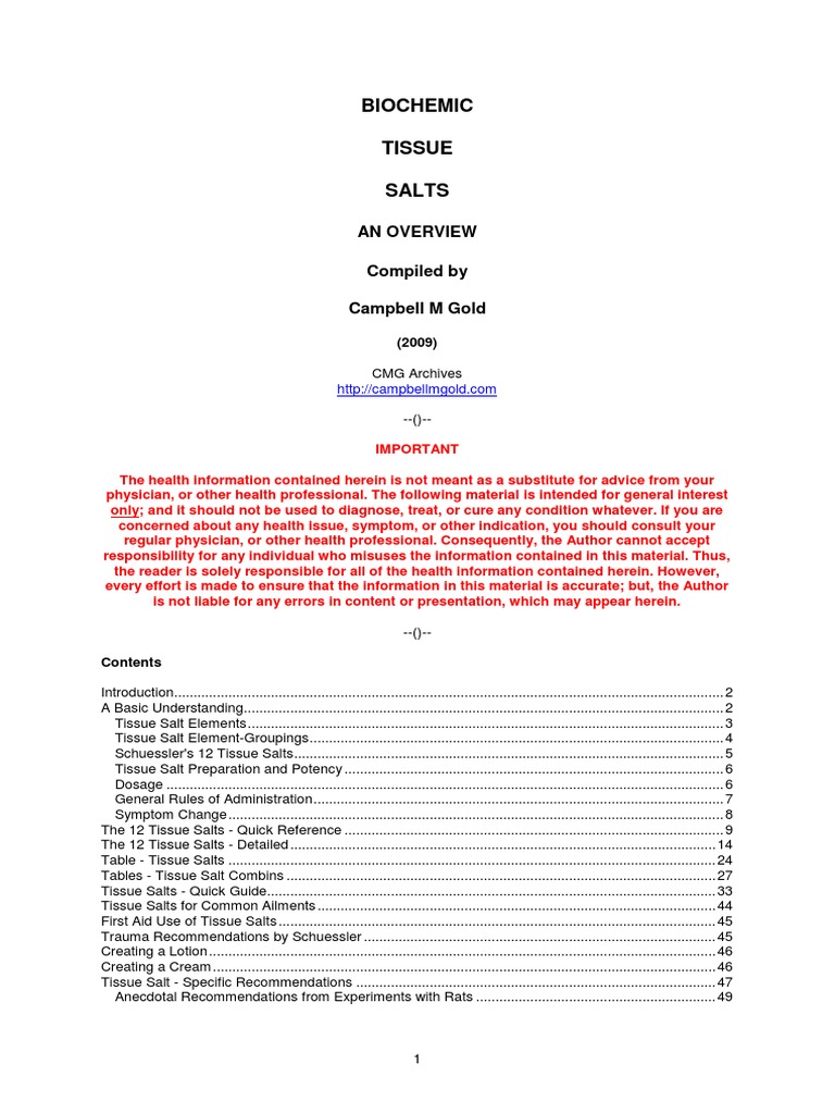 Biochemic Tissue - Salt - Overview | PDF