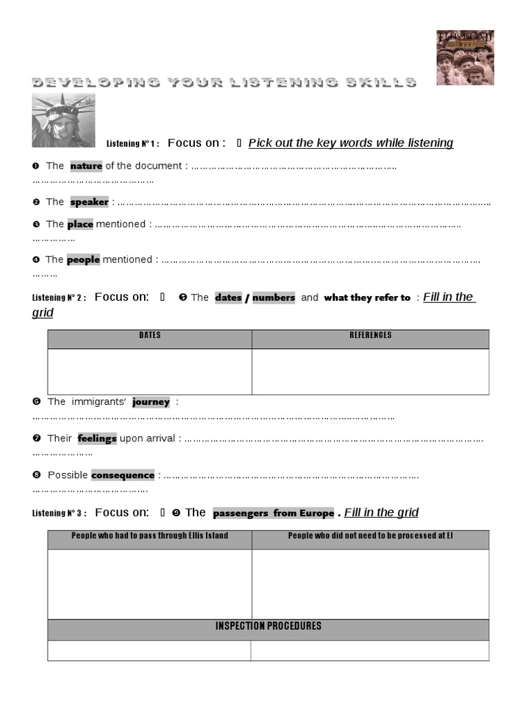 A Tour of Ellis Island Listening Co | PDF