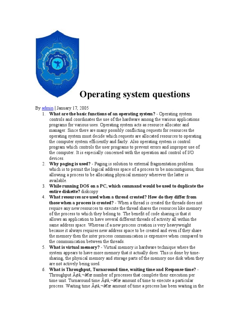 Operating System Questions | Download Free PDF | Thread (Computing) | Scheduling (Computing)