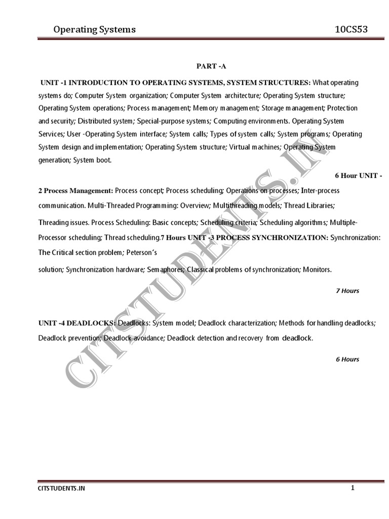 Cse V Operating Systems 10cs53 Notes Pdf Real Time Computing Operating System 