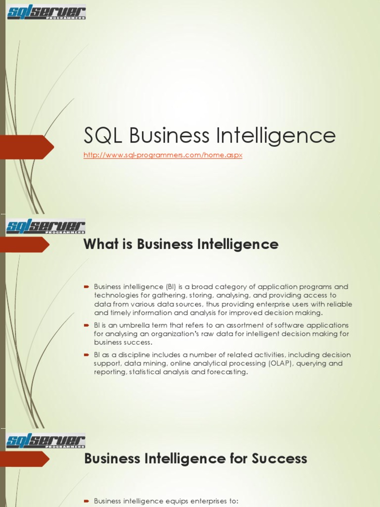 Sql Business Intelligence Pdf Data Warehouse Business Intelligence 