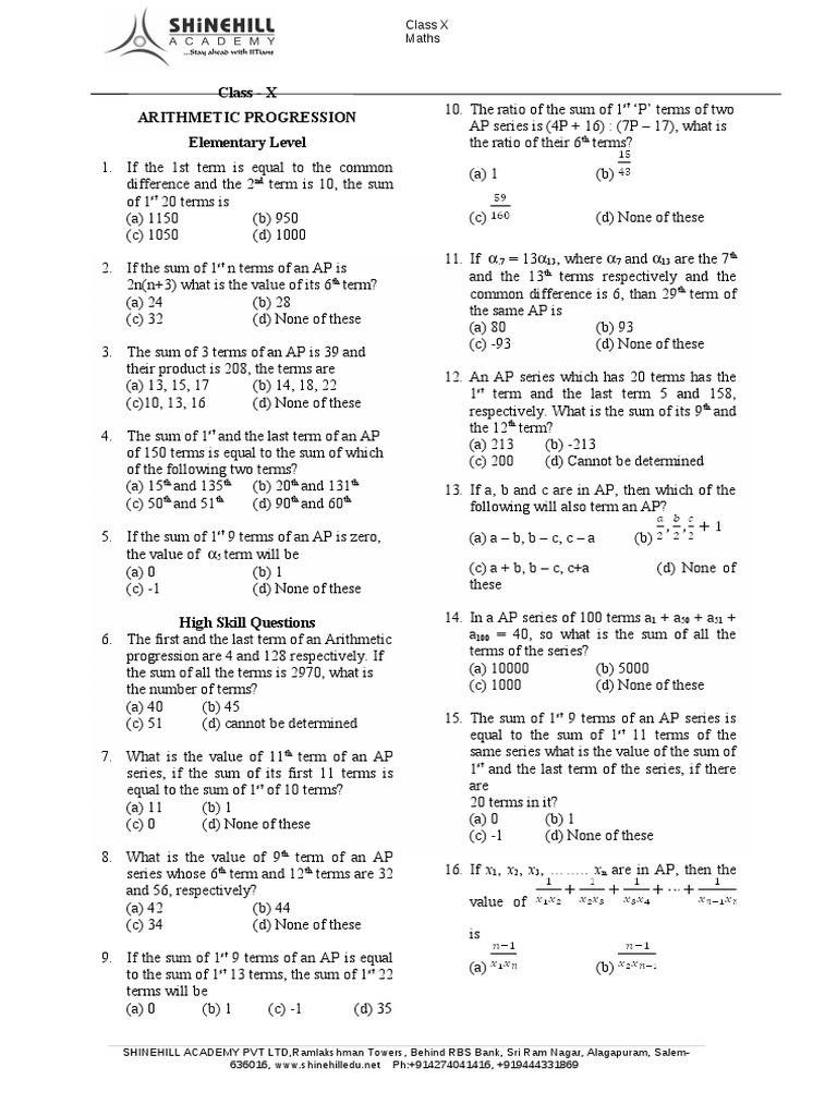 Arithmetic Progression - Class X - DPP | PDF | Mathematical Concepts | Arithmetic