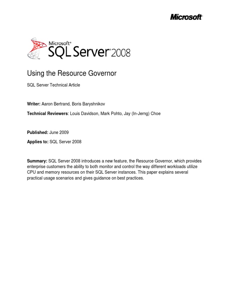 Resource Governor | PDF | Microsoft Sql Server | Databases