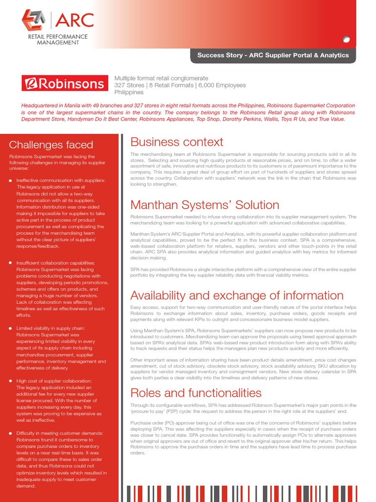 Manthan System's ARC Supplier Portal and Analytics | PDF | Retail ...