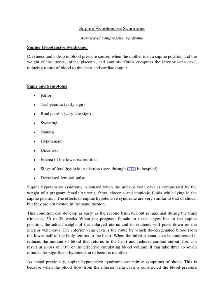 Supine Hypotensive Syndrome in Pregnancy | PDF | Heart | Shock ...