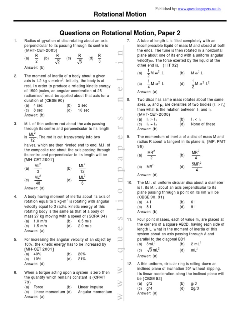 Rotational Motion Paper-2 | PDF | Rotation Around A Fixed Axis | Rotation