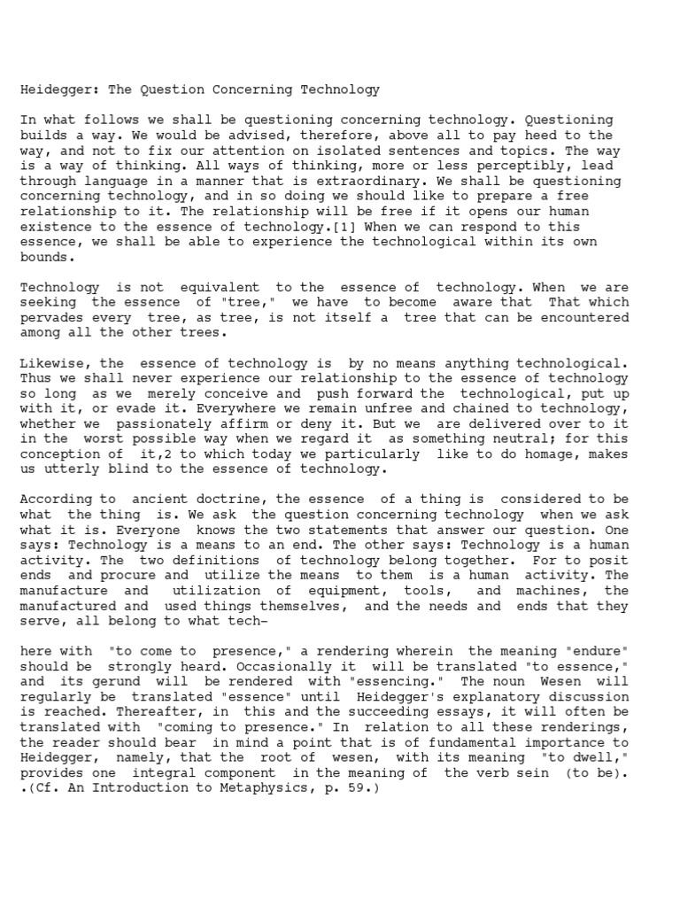 Martin Heidegger - The Question Concerning Technology | PDF Martin Heidegger - The Question Concerning Technology | PDF