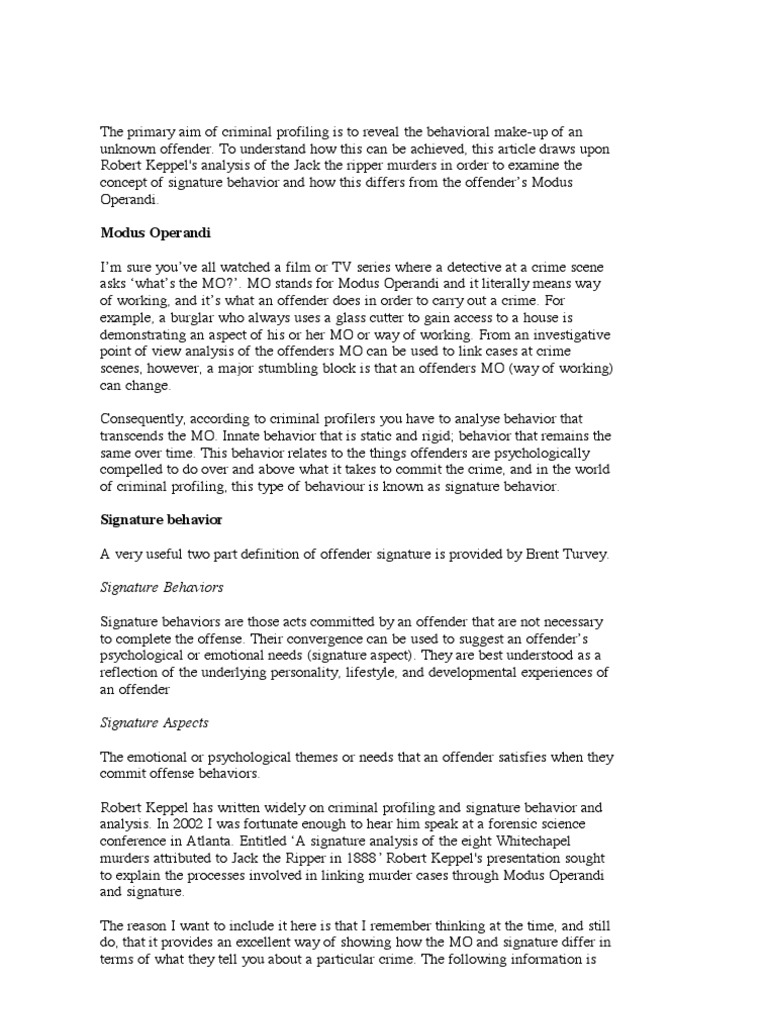 Going Beyond The M.O.: Criminal Profiling, Jack The Ripper and ...