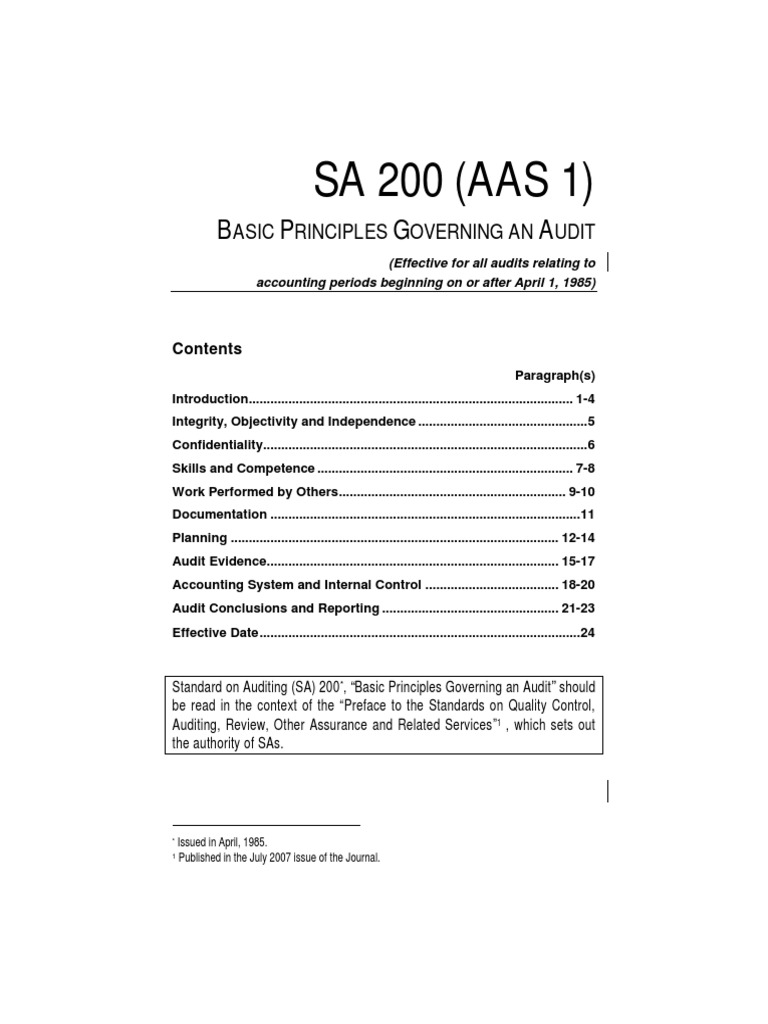 SA 200 (AAS 1), "Basic Principles Governing An Audit" | Download Free ...