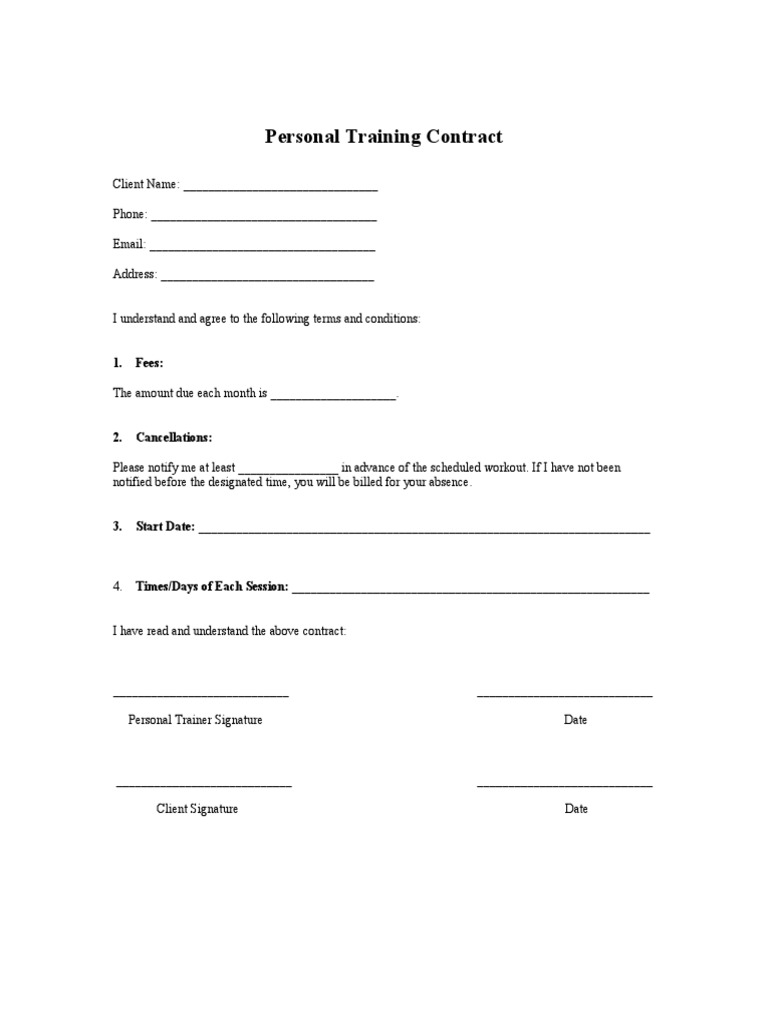 Personal Training Contract Sample | PDF | Personal Trainer | Cyberspace