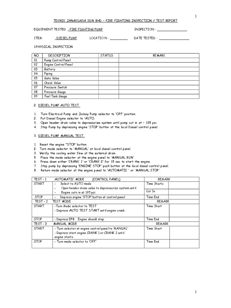 Diesel Pump Test Report | PDF