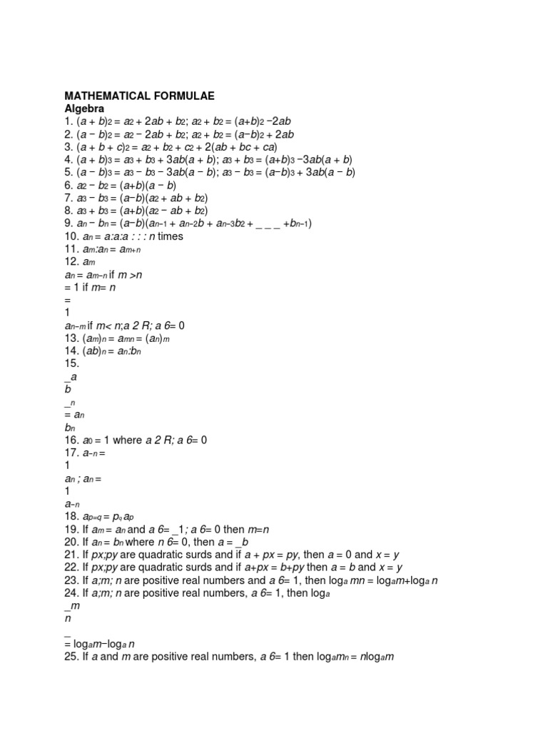 Algebraic Identities and Formulas | PDF