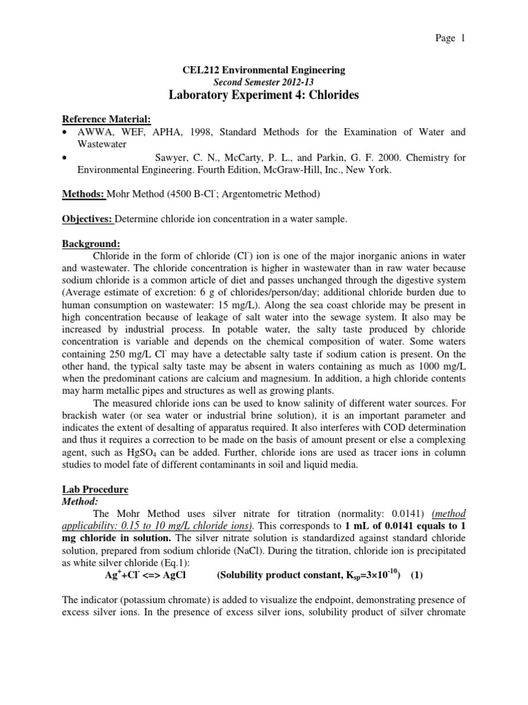 CEL 212 Lab 4b Chloride | PDF | Titration | Chemistry