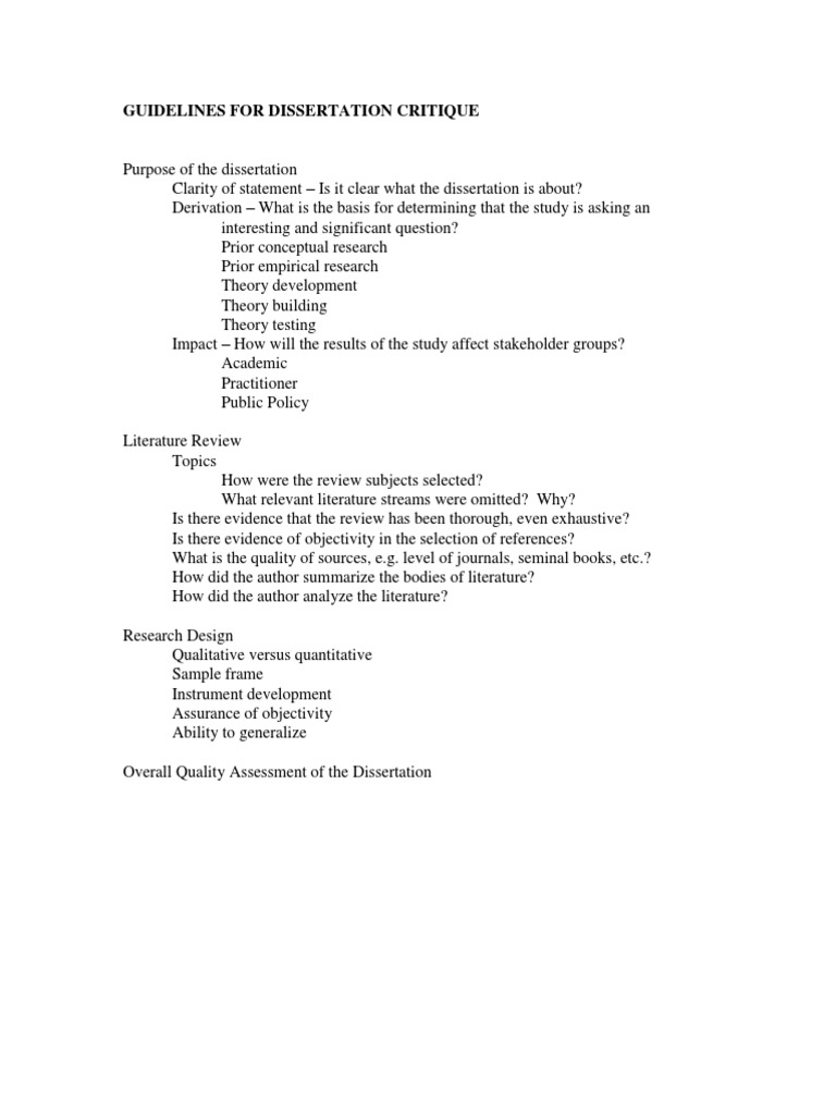 Dissertation Critique Guide | PDF