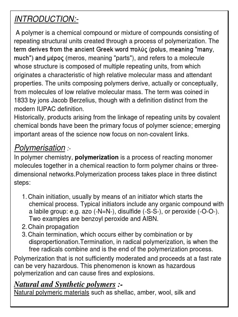 Project On Polymer | PDF | Polymerization | Polymers