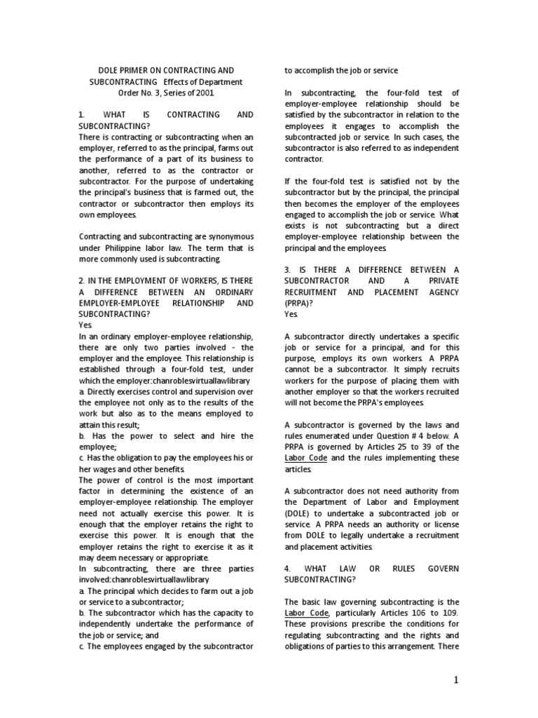 Chapter II. Job Contracting & Labor-Only Contracting - Art 106-109 ...