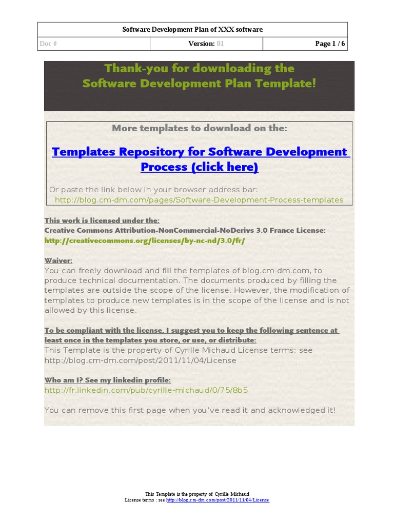 Software Development Plan Template | Software Development | Documentation