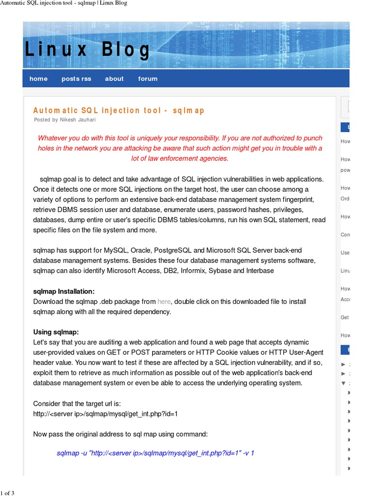 Automatic Sql Injection Tool Sqlmap Linux Blog Pdf Sql Databases