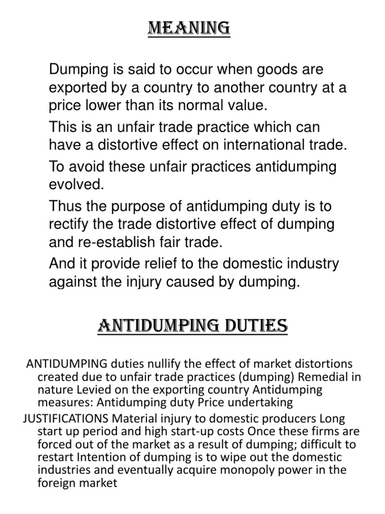 Meaning of Dumping | PDF | Dumping (Pricing Policy) | Exports