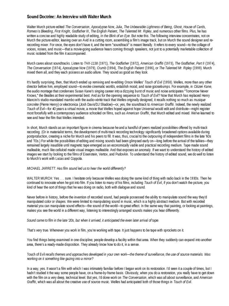 Walter Murch on Sound Design in Film | PDF | Sound Recording And ...