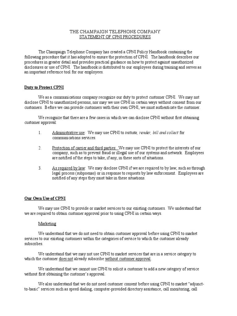 CPNI Policy Champaign 2014 | PDF | Business