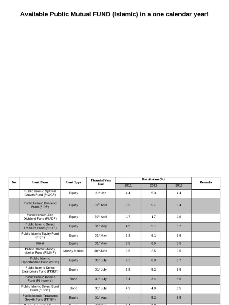 Public Islamic Mutual Funds Overview | PDF | Social Science