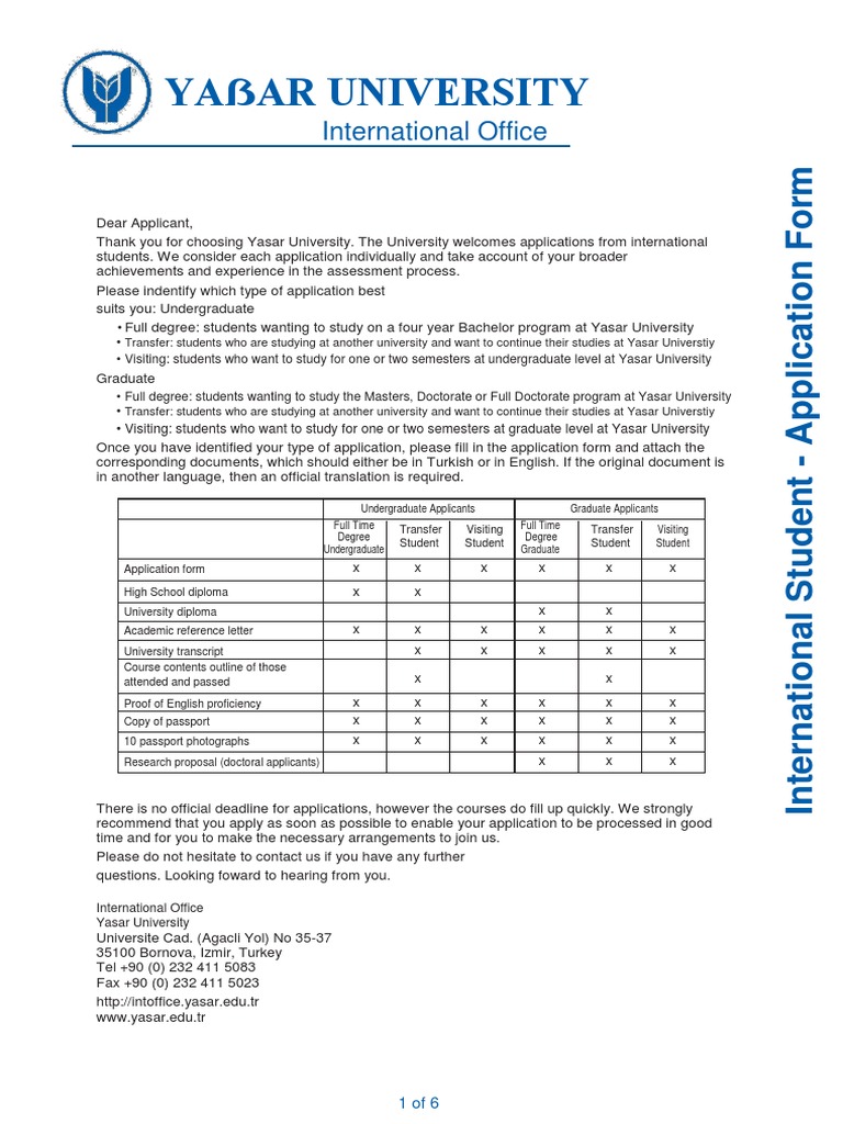 Yasar University Application Form GRADUATE | PDF | Postgraduate Education | Academic Degree