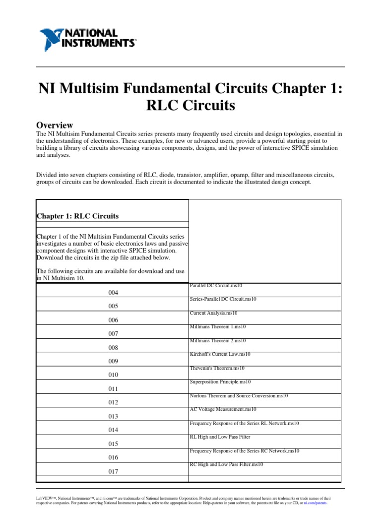 NI Multisim Fundamental Circuits Chapter 1: RLC Circuits | PDF ...