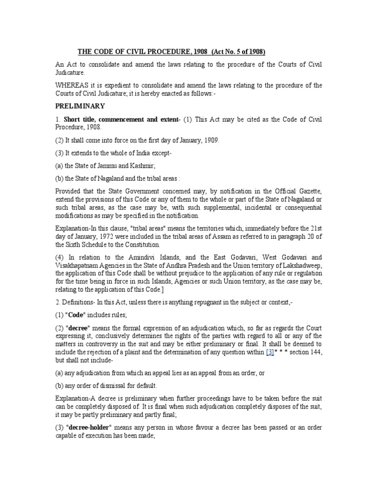 The Code of Civil Procedure, 1908 (Act No. 5 of 1908) | PDF | Decree ...