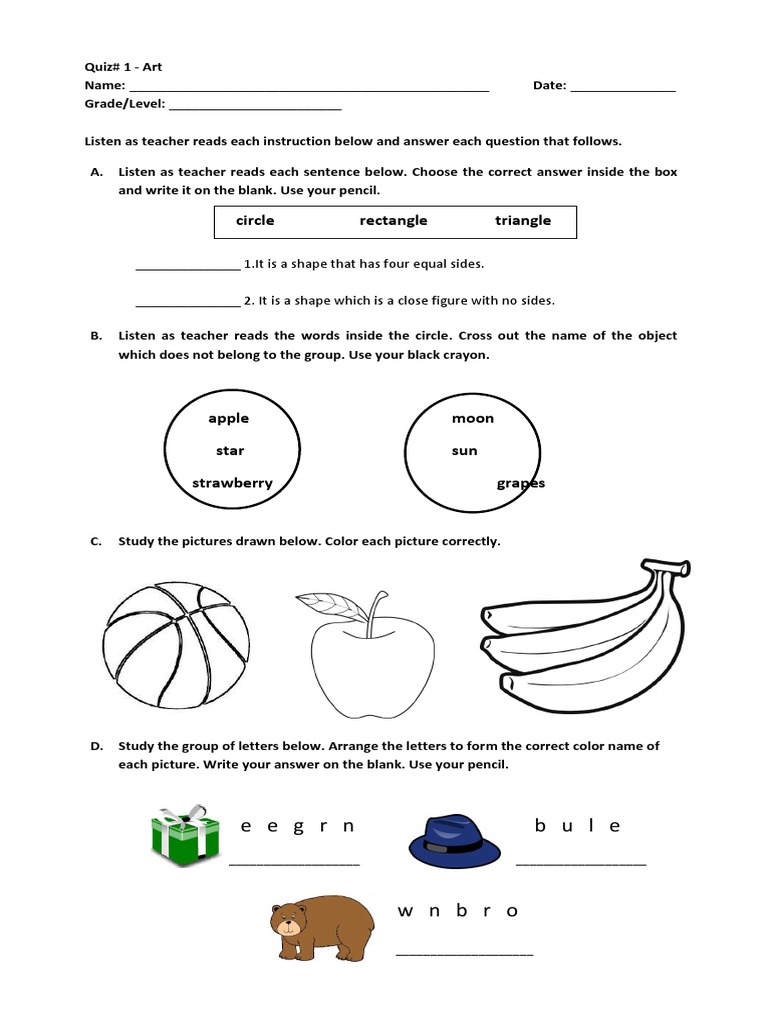 Teacher Made Test Kinder | PDF