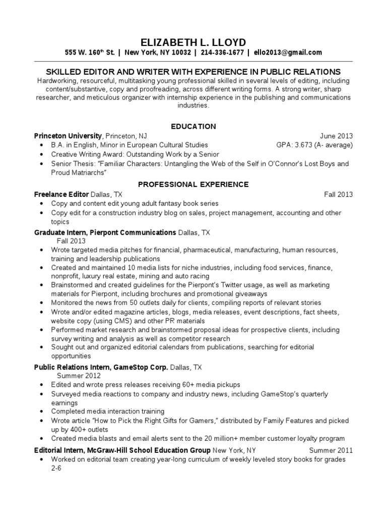Elizabeth Lloyd Resume B | PDF | Editing | Public Sphere